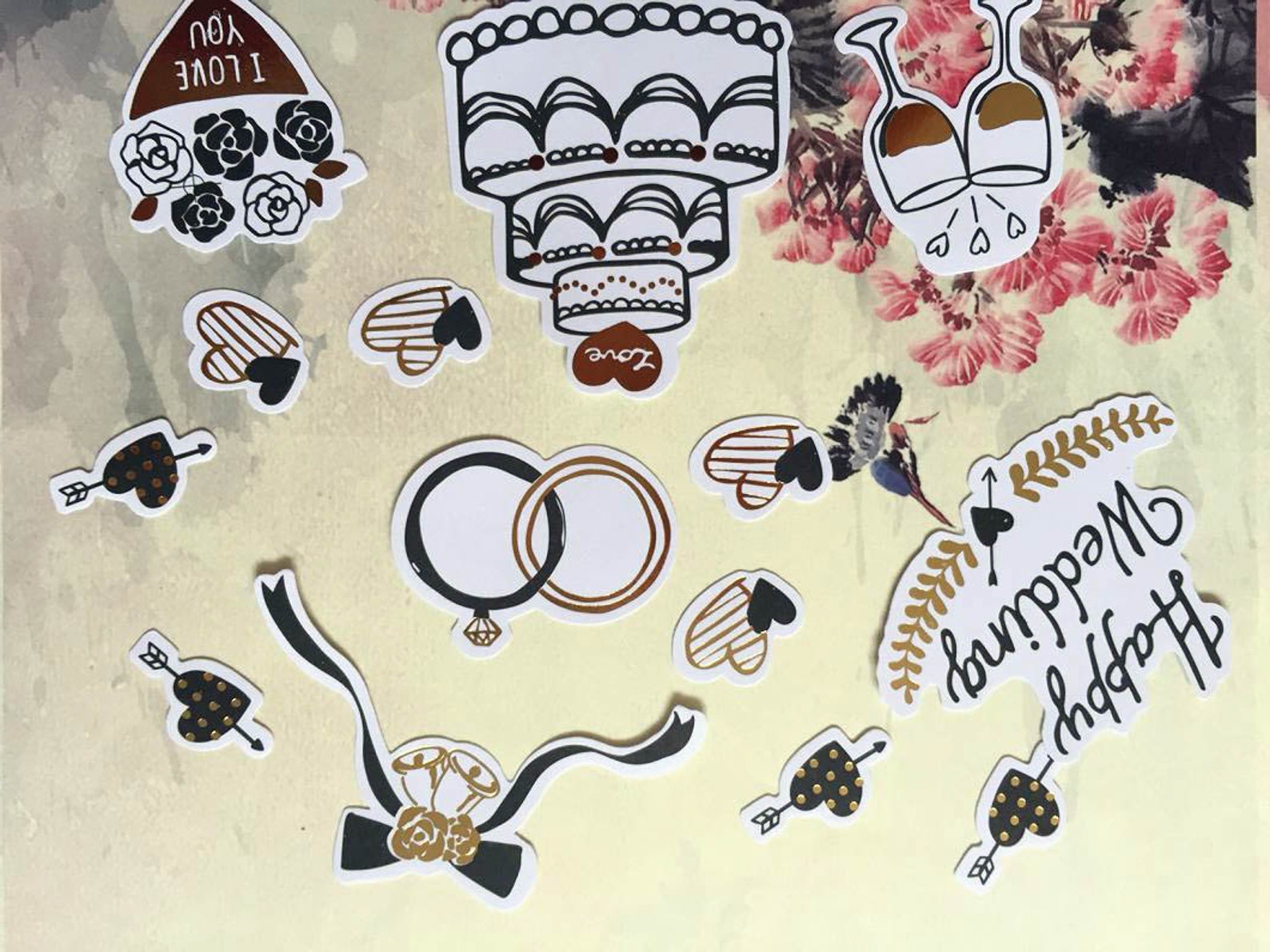 26 Wedding Theme Stickers Wedding Ring Cake Sweet Heart Sticker Happy ...