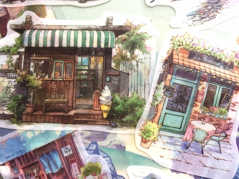 Set of 6 Retro House Sticker Vintage Shop Characteristic Shop | Etsy