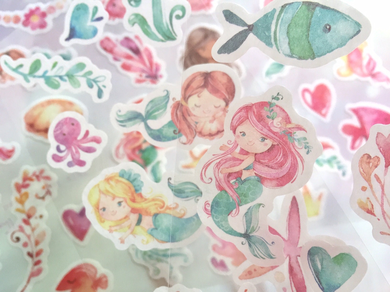 Set of 6 Little Mermaid Sticker Cute Mermaid Cartoon | Etsy