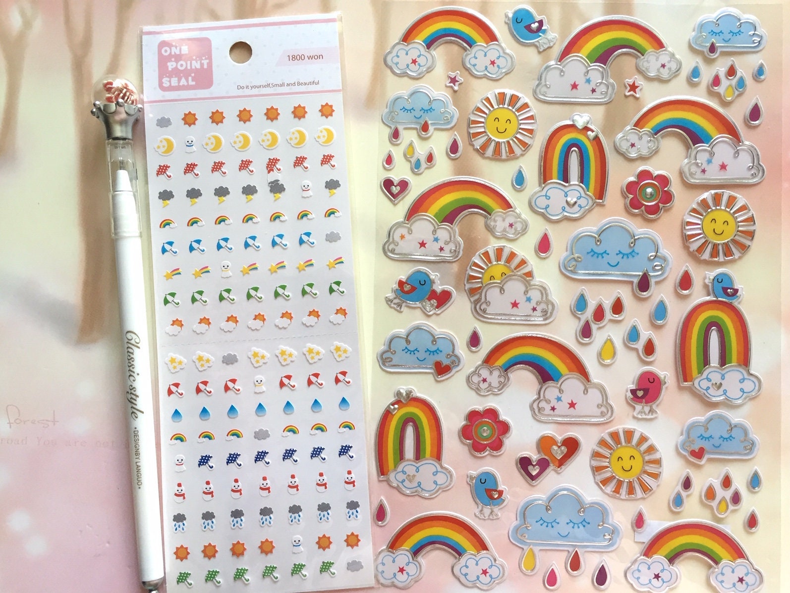 Rainy Day Happy Sun Sticker Cartoon Rainbow Cloud Colorful - Etsy