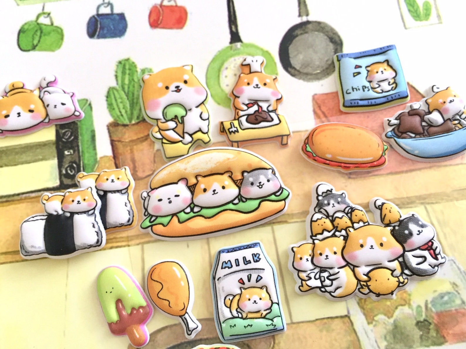 Japanese Cartoon Dog Puffy Sticker Super Cute Pet Dog Family Mini Akita ...