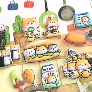 Japanese Cartoon Dog Puffy Sticker Super Cute Pet Dog Family Mini Akita ...