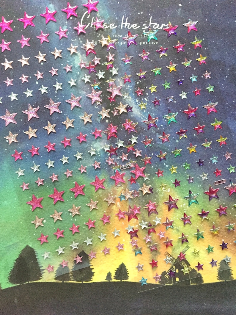 117 Little Star Sticker Glitter Stars Fancy Small Star Pink Tone Blue ...