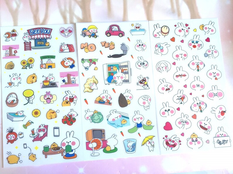 6 sheets cartoon rabbit sticker funny Character Adorable | Etsy