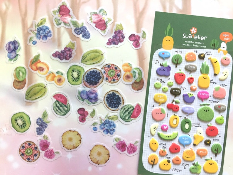 32 Rainbow Fruit Sticker Berry Fruit Summer Fruit Watercolor | Etsy