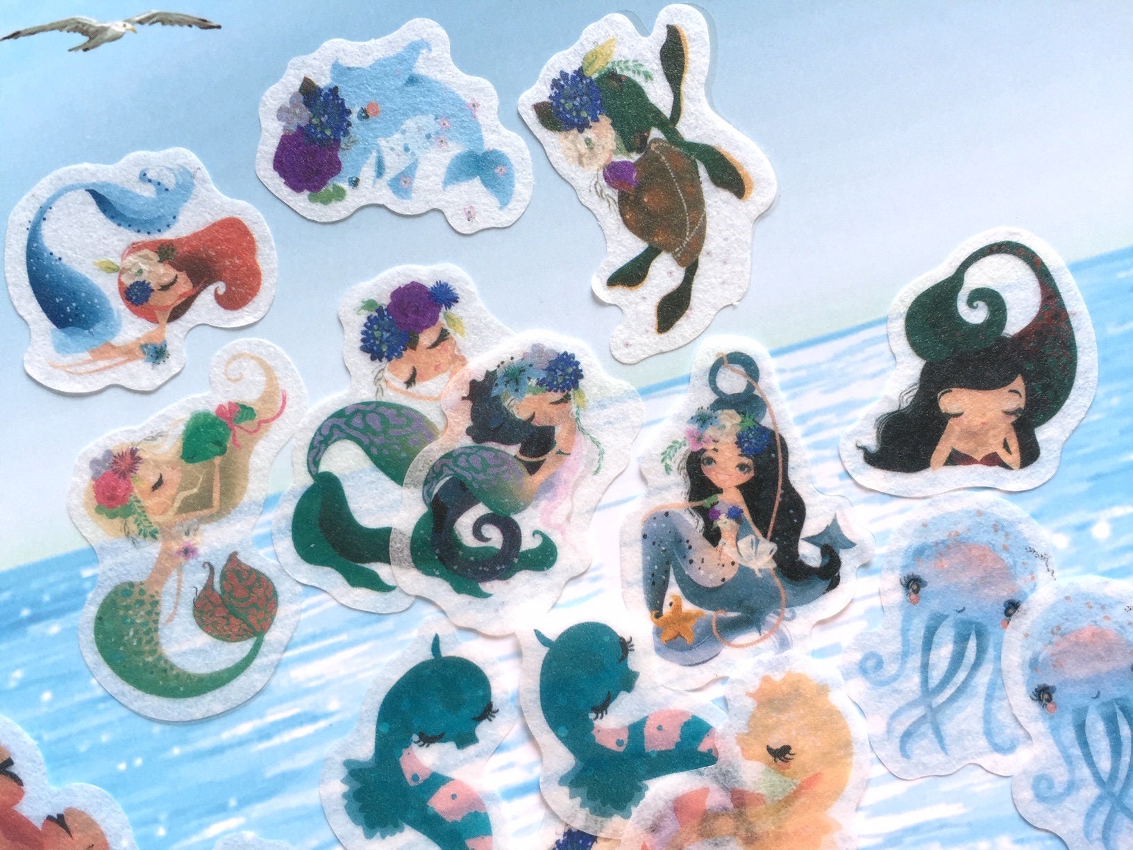 32 Ocean Theme Mermaid Stickers Cartoon Sea Creatures Cute - Etsy