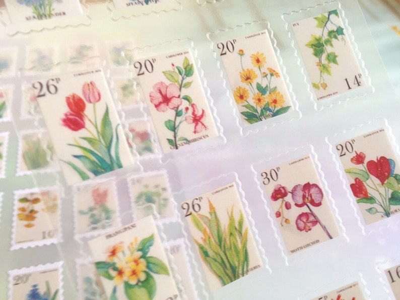 Vintage Flower Stickers Retro Flower Postage Sticker Flower Stamp Label ...