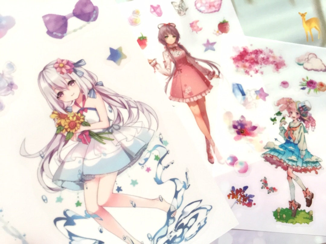 Set of 6 Japanese Comic Girl Sticker Cute Girl Teen Girl Sweet Girl ...