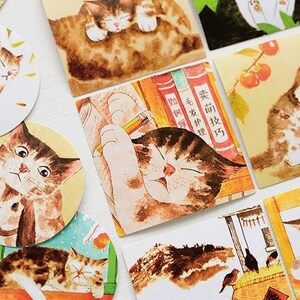 Cartoon Cat Label 45 Sticker Watercolor Cat Sticker Cat - Etsy