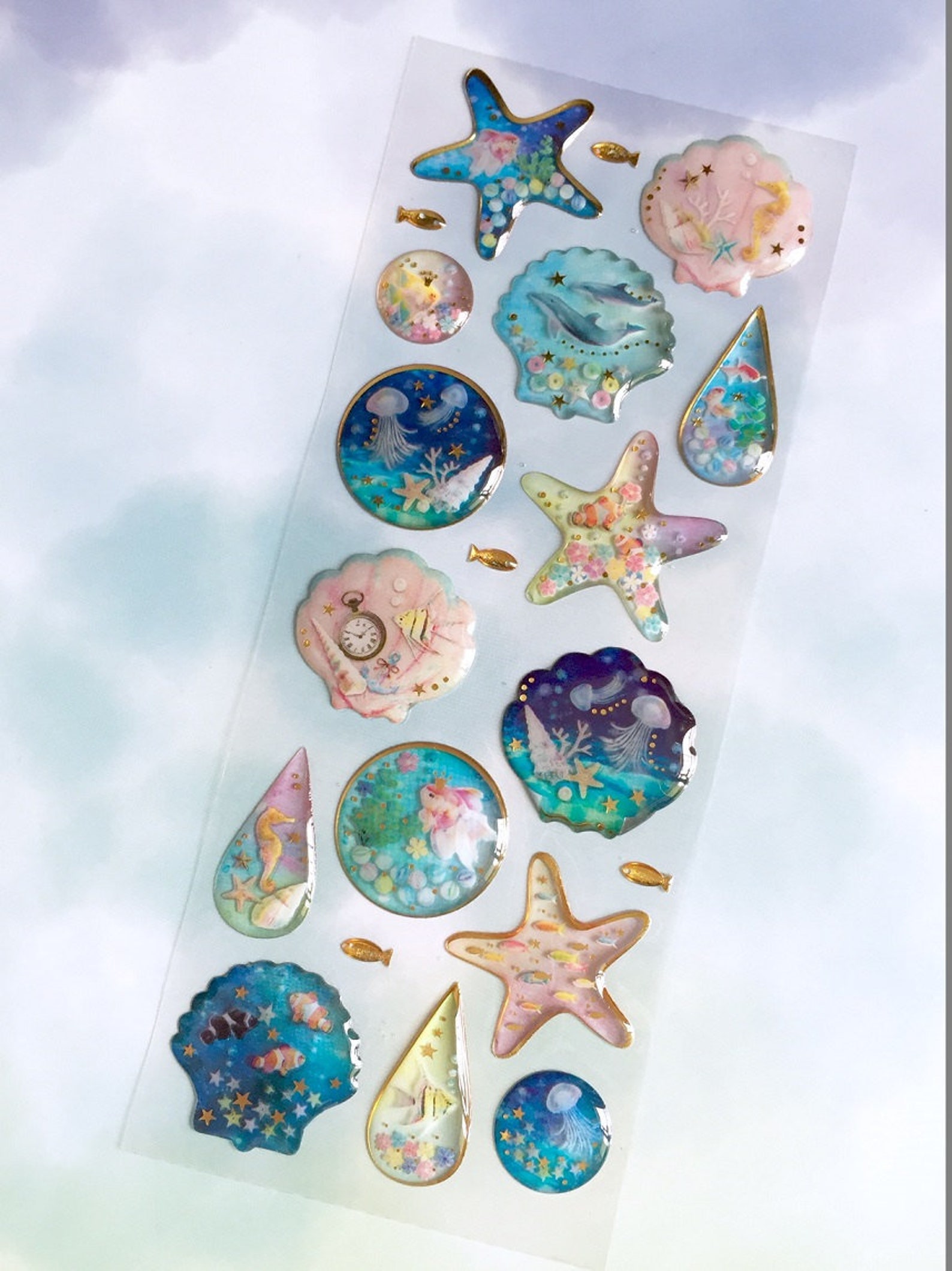 Beautiful Sea World Sticker Sea Shell Jellyfish Dolphin Clownfish Epoxy ...