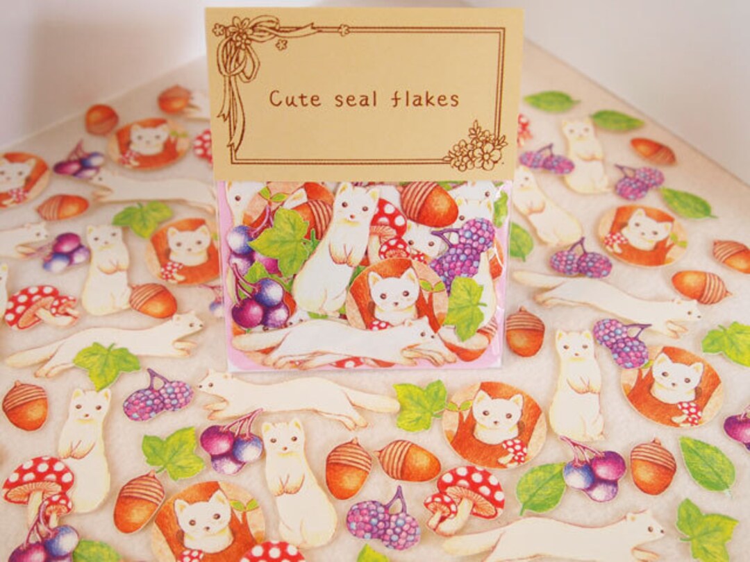 70 Cute Weasel Animal Stickers Forest Animal Mushroom Flake Sticker ...