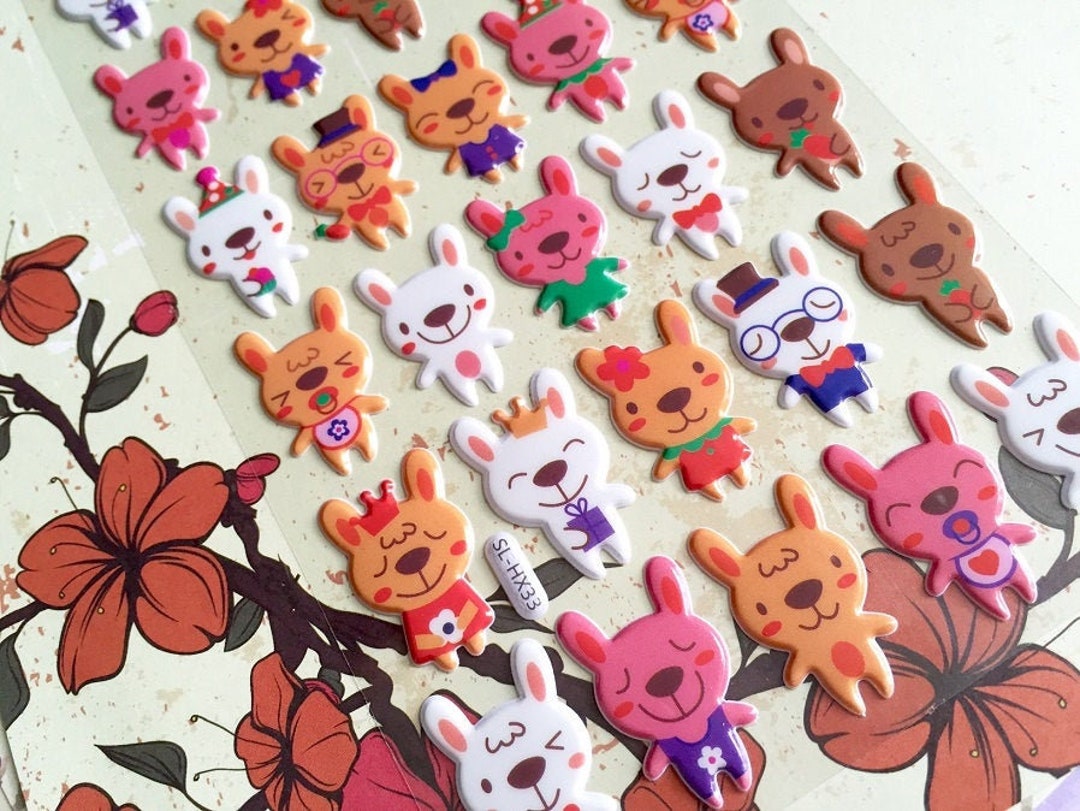Happy Rabbit Sticker Cartoon Rabbit Cute Bunny White Rabbit Brown ...