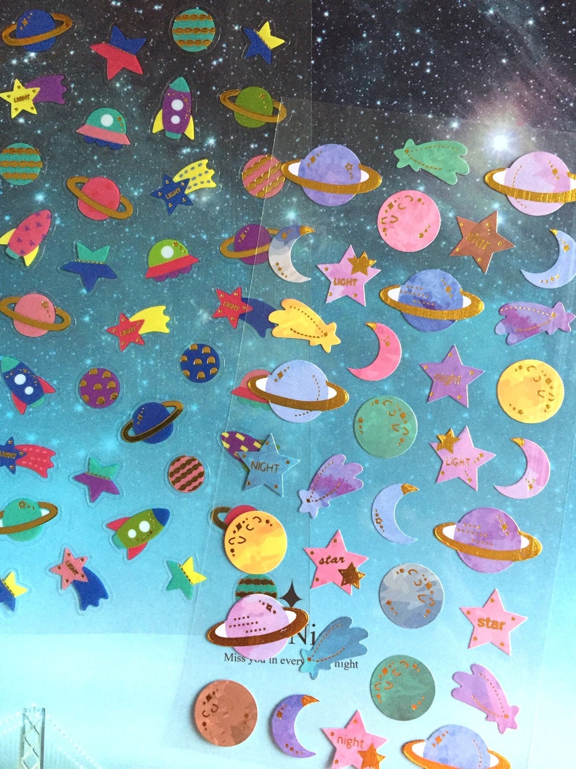 Spaceship Outer Space Sticker Mini Planets Shooting Star | Etsy