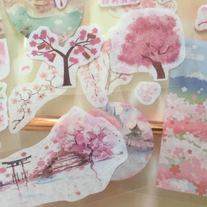 45 Cherry Blossom Sakura Themed Sticker Mount Fuji Pink Flower Flower ...