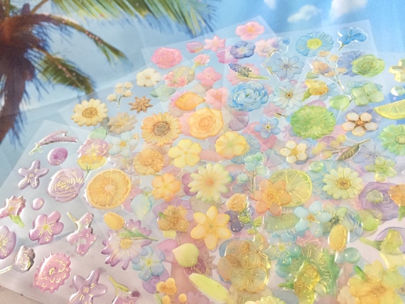 Four Season Flower Sticker Rainbow Color Orange Tone Green - Etsy