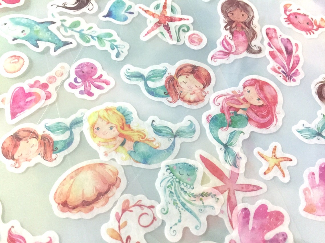 Set of 6 Little Mermaid Sticker Cute Mermaid Cartoon | Etsy