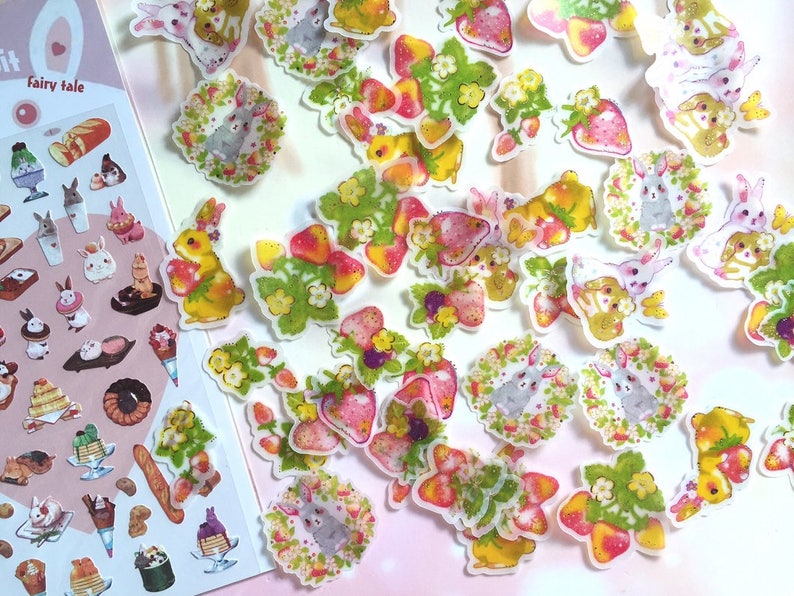 48 Strawberry Garden Rabbit Hare Sticker Super Cute Bunny Easter Rabbit ...