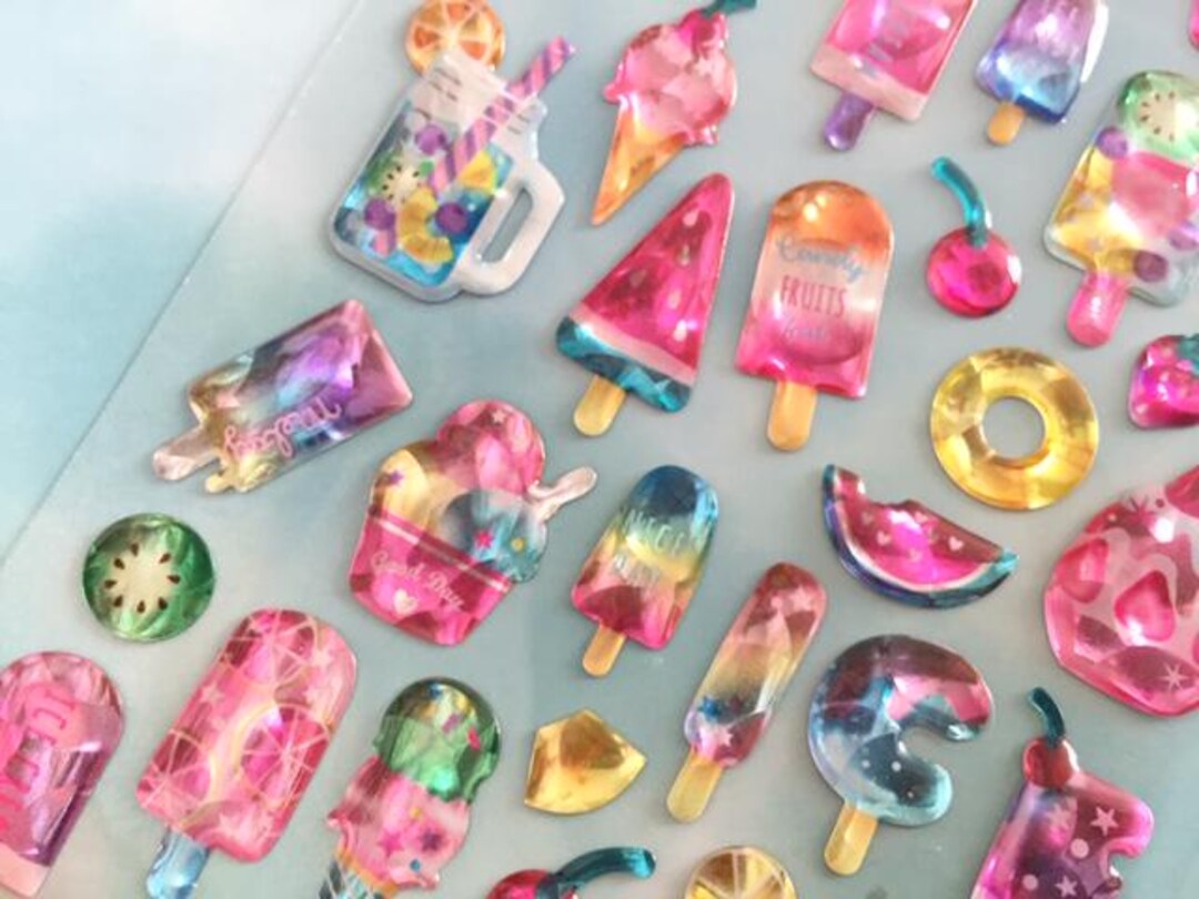 Fancy Mini Pop Slice Epoxy Sticker Rainbow Popsicles Glitter Fruit ...