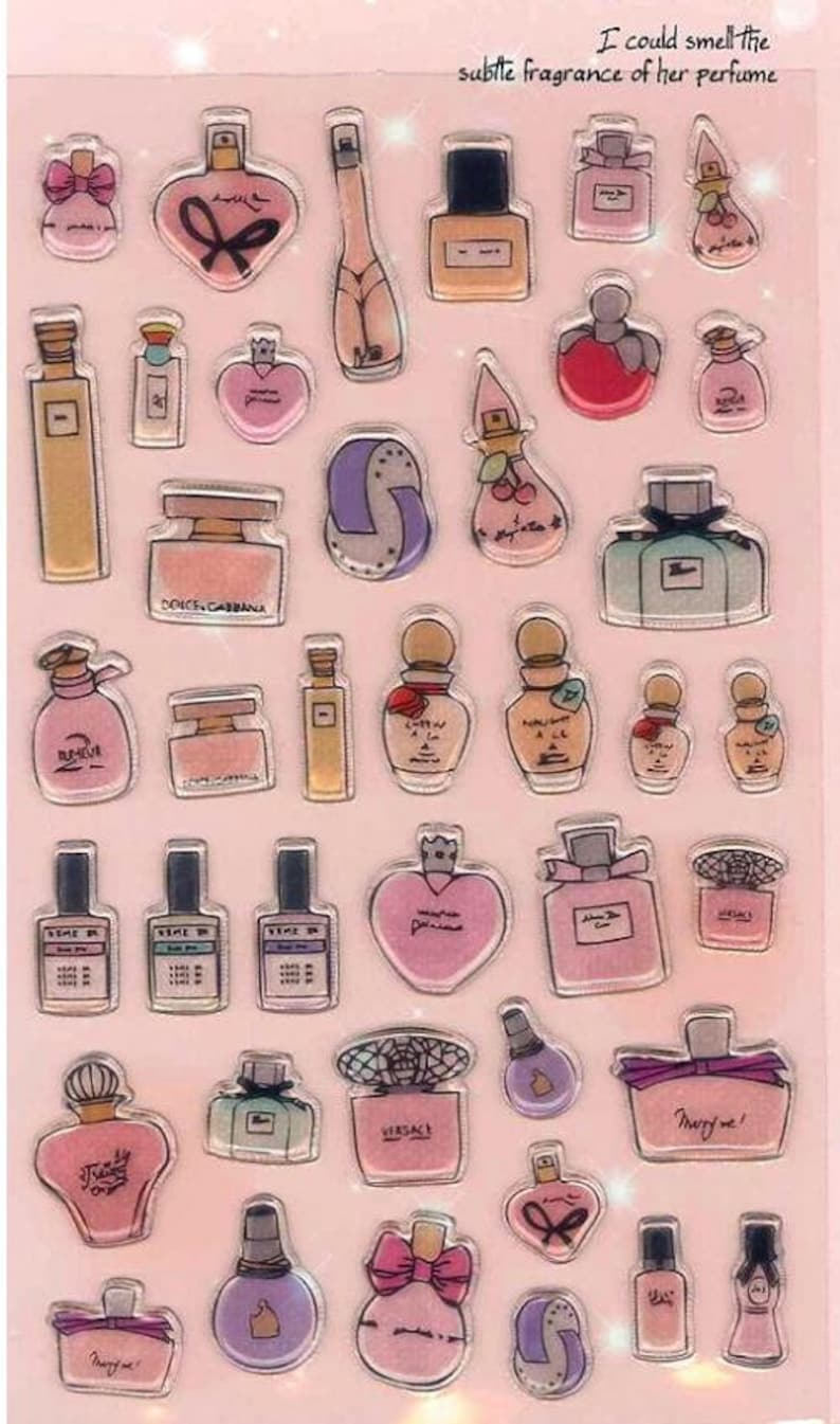 Mini Perfume Bottle Sticker Perfume Collection Glitter Pink Bottle Mini ...