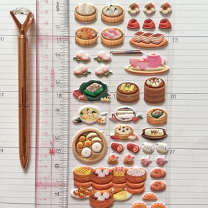 40 Cute Dim Sum Stickers Mini Chinese Bun Puffy Sticker Asia Gourmet ...