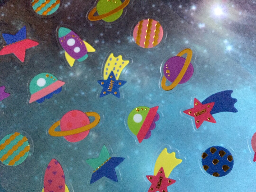Spaceship Outer Space Sticker Mini Planets Shooting Star Galaxy Planet ...