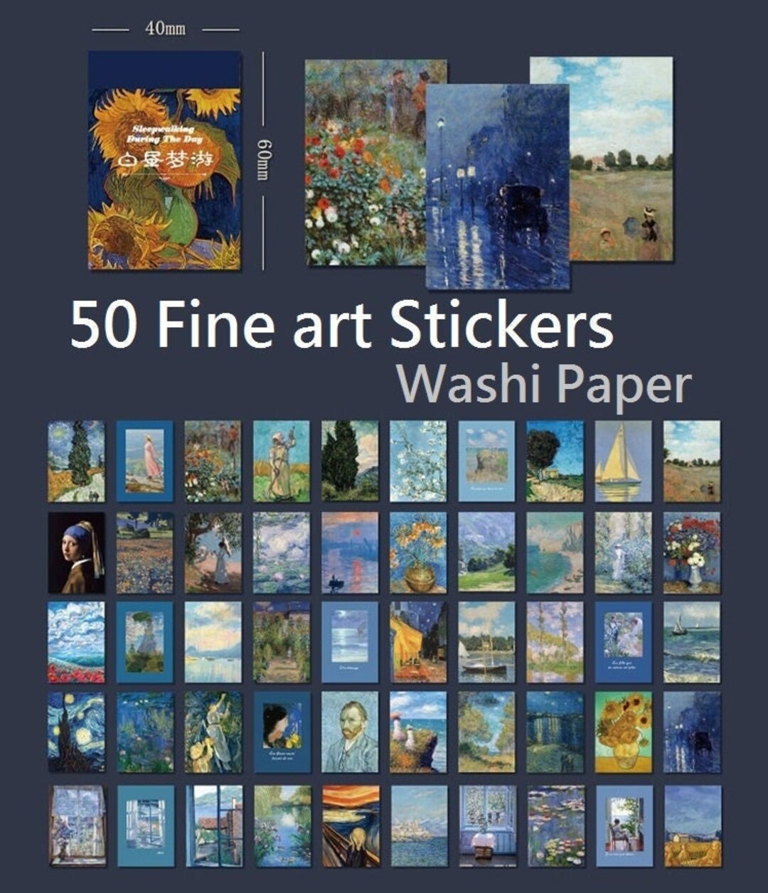 50 Masterpiece Fine Art Stickers Book Mini Classic Painting - Etsy