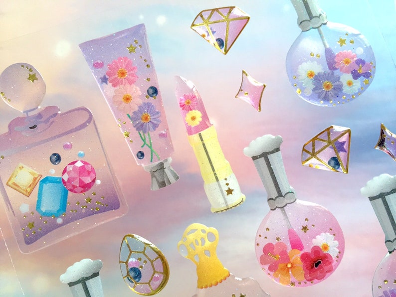 Bouquet art floral flower bottle Sticker crystal Perfume | Etsy