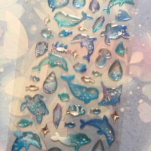 Light Blue Sea World Sticker Underwater Decor Blue Dolphin Jellyfish ...