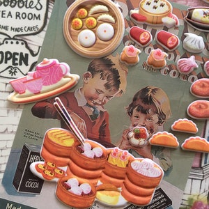 40 Cute Dim Sum Stickers Mini Chinese Bun Puffy Sticker Asia Gourmet ...