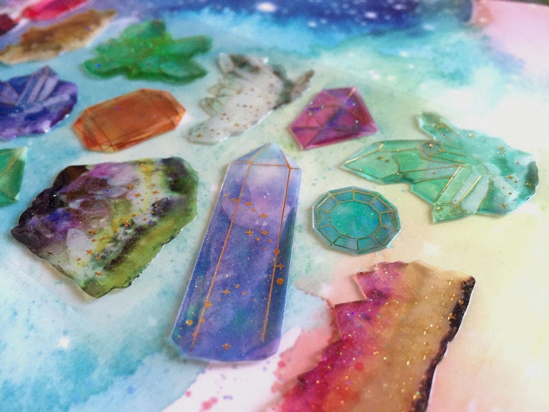 Raw Crystal Epoxy Sticker Colorful Stone Raw Gemstone Fluorite Citrine ...