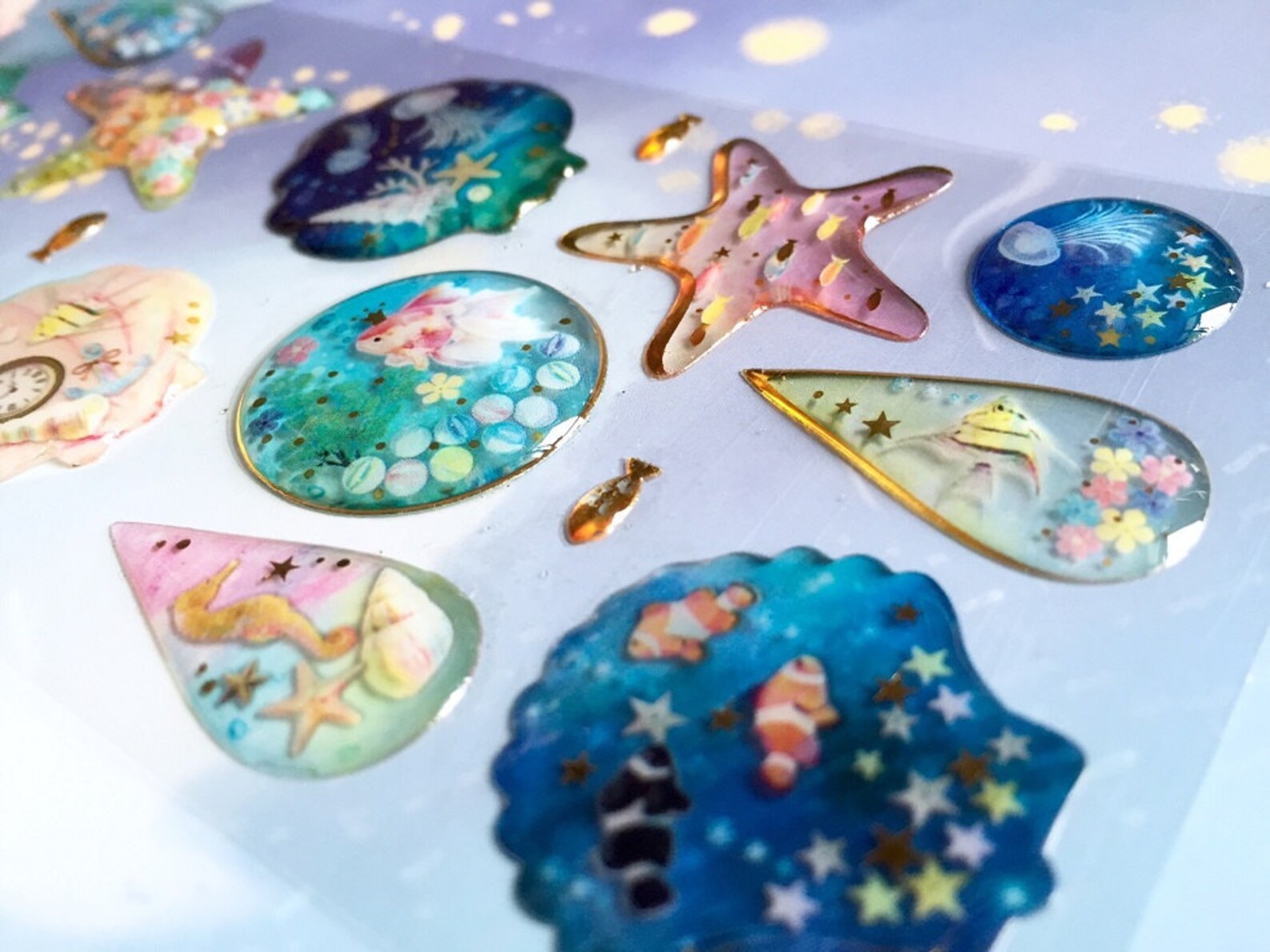 Beautiful Sea World Sticker Sea Shell Jellyfish Dolphin Clownfish Epoxy ...