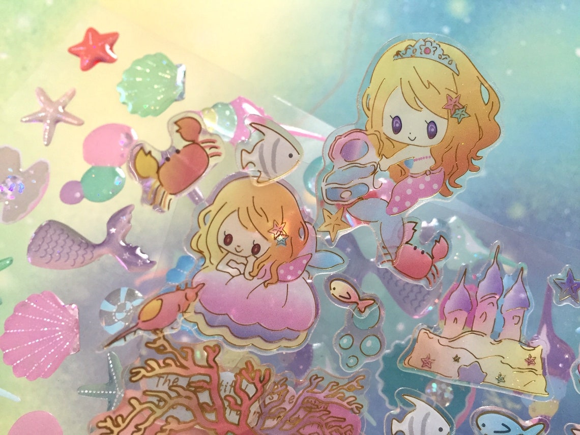 Mermaid Princess Sea Shell Sticker Colorful Sea Treasures Jewelry ...