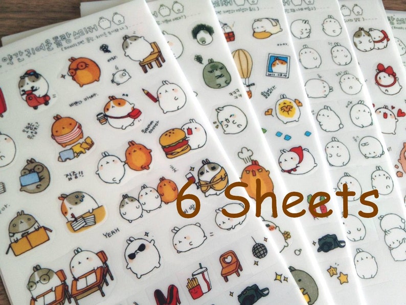 6 Sheets Cute Rabbit Sticker Lovely Bunny Cartoon Sticker - Etsy