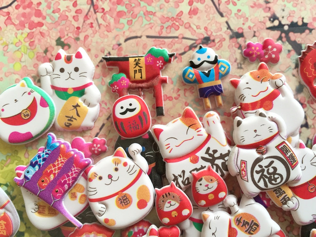 120 Maneki-neko Lucky Cat Collection Stickers Fortune Wealthy Cat Rich ...