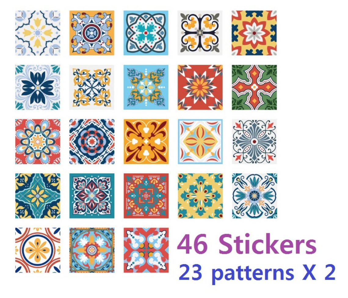 46 Tile Stickers Mini Tile Retro Boho Tile Vintage Bohemian - Etsy