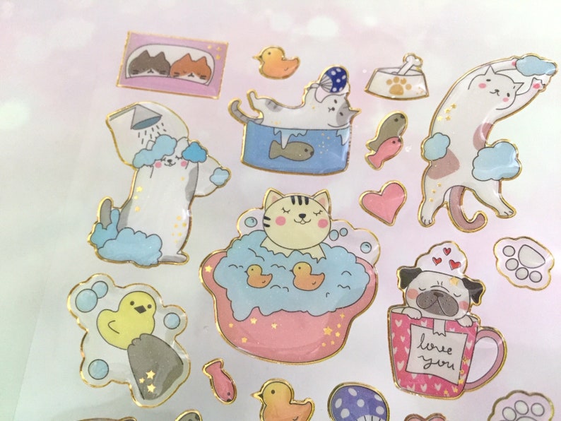Bathing Cat Sticker Cat Bath Cat Shower Cat Bubble Bath Yellow - Etsy