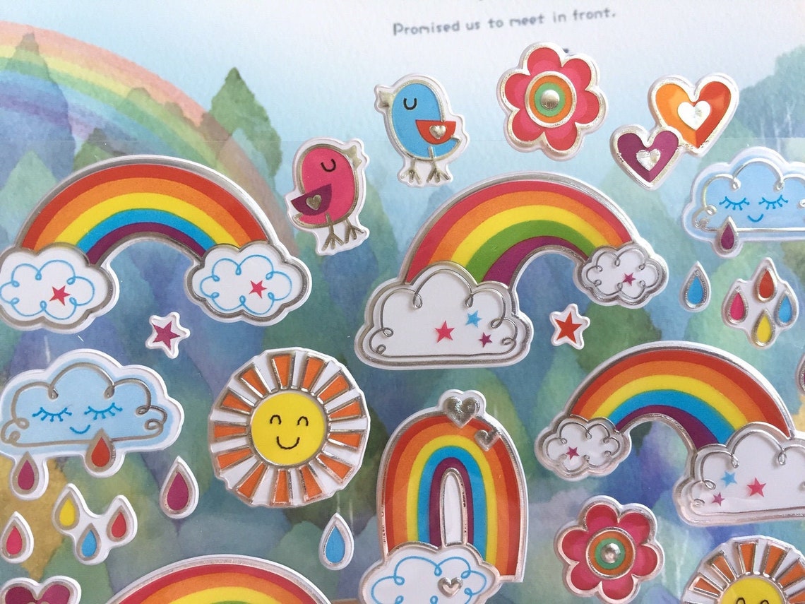 Rainy Day Happy Sun Sticker Cartoon Rainbow Cloud Colorful - Etsy