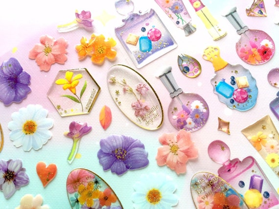 Bouquet art floral flower bottle Sticker crystal Perfume | Etsy