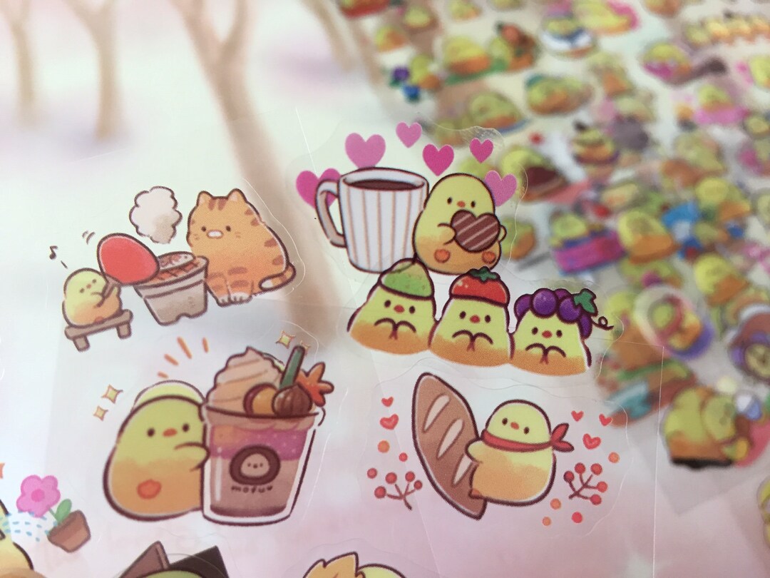180 Cute Chicken Stickers Adorable Cartoon Cat Rabbit Five Little ...