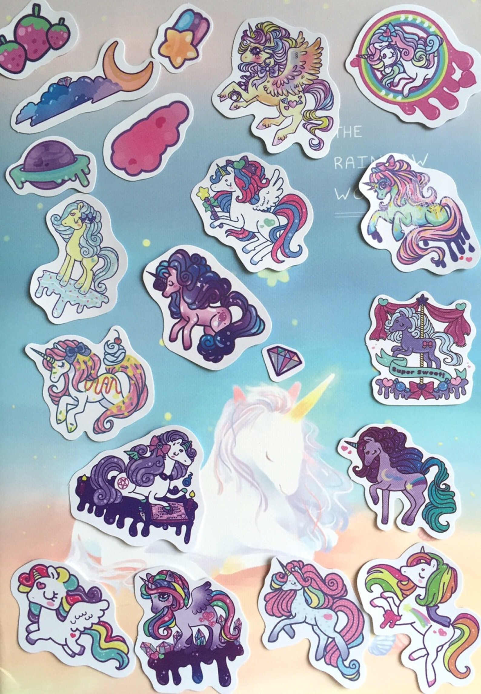 Unicorn Themed Sticker Rainbow Unicorn Diamond Moon Fancy - Etsy
