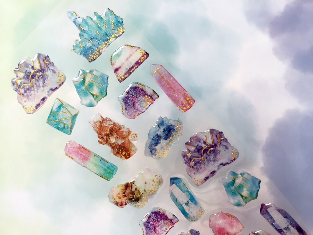 Raw crystal sticker colorful stone raw gemstone decor sticker | Etsy
