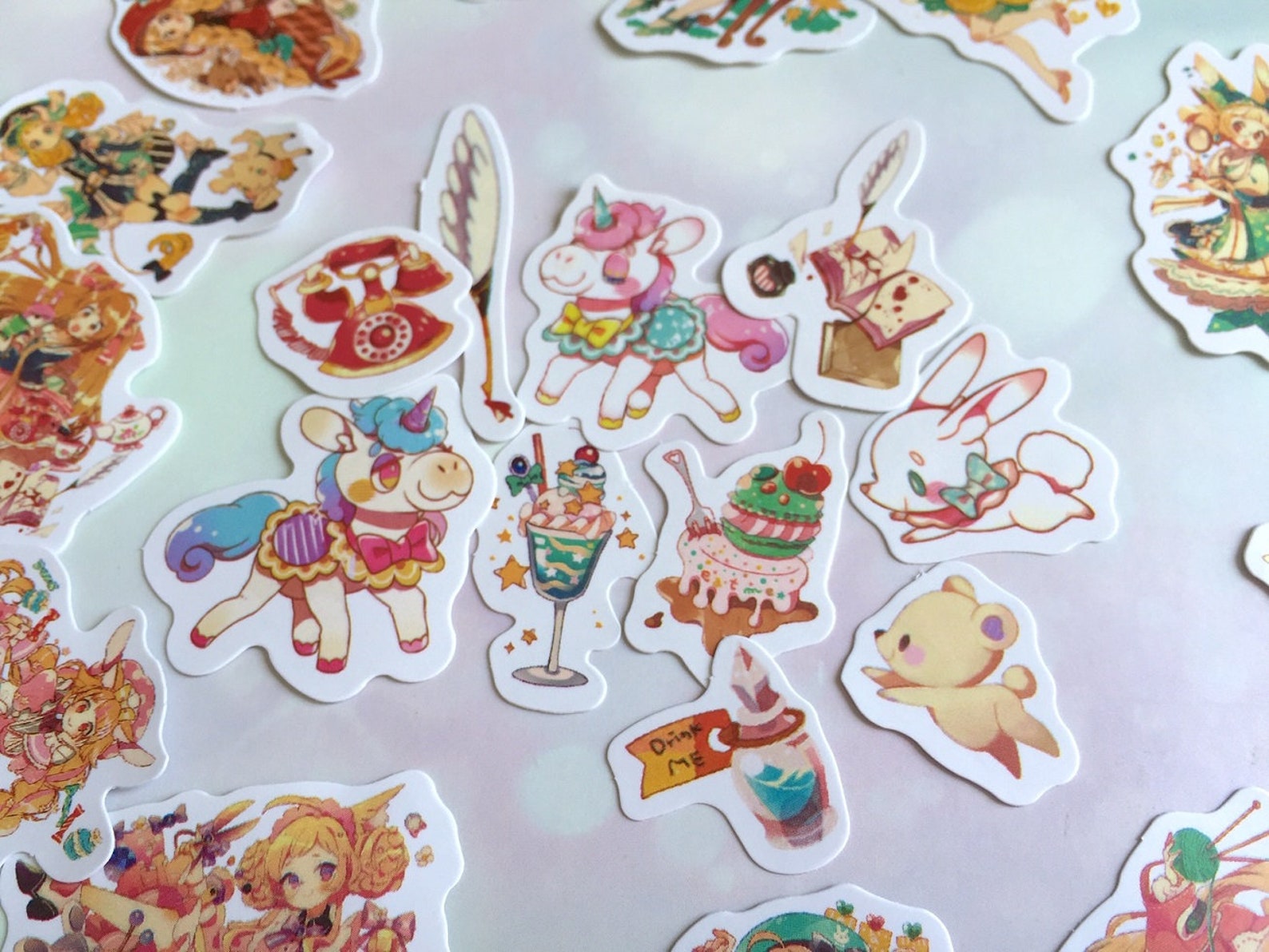 Cute comic girl sticker cosplay teen girl pet rabbit unicorn | Etsy