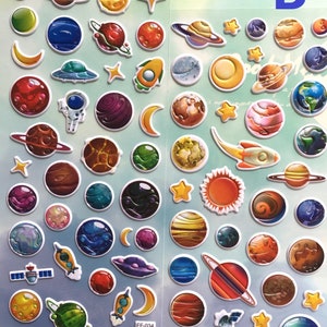 2 Sheets Outer Space Planets Sticker Colorful Galaxy World Puffy ...