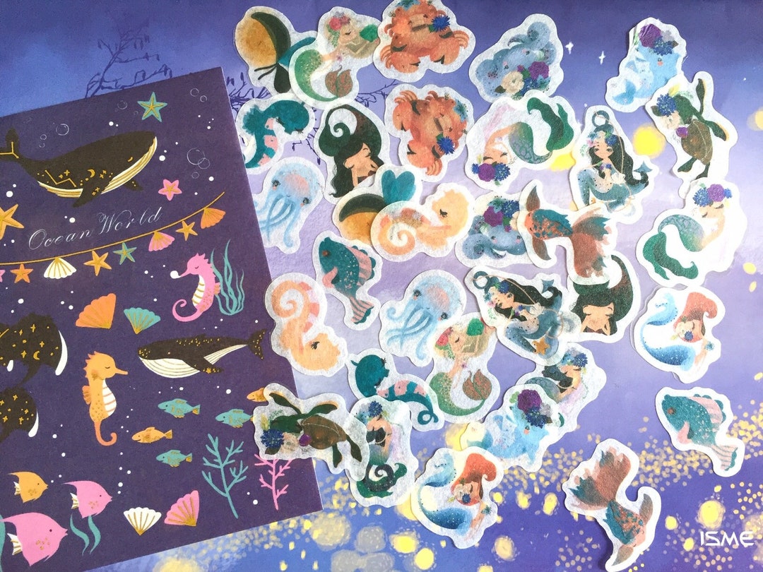 32 Ocean Theme Mermaid Stickers Cartoon Sea Creatures Cute Mermaid Sea ...