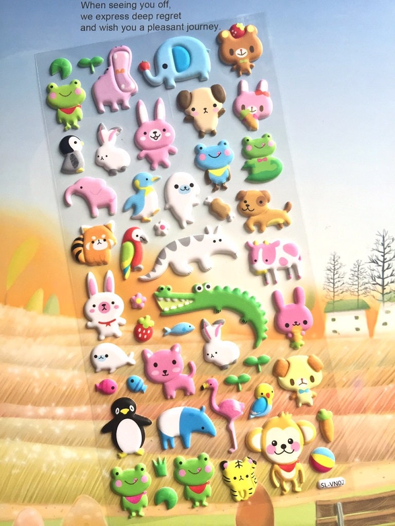 Nursery animal sticker cute animal cartoon zoo party puffy | Etsy