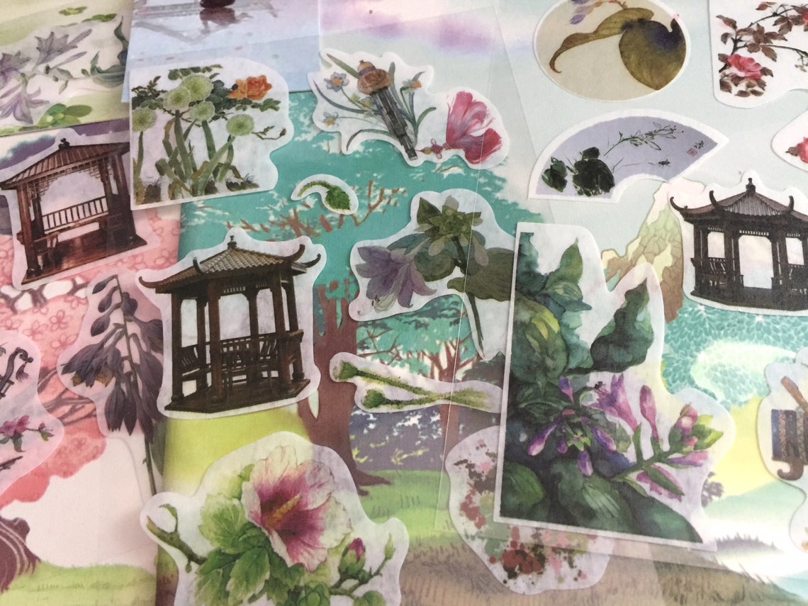 Set of 6 Oriental Flower Art Stickers Traditional Flower - Etsy