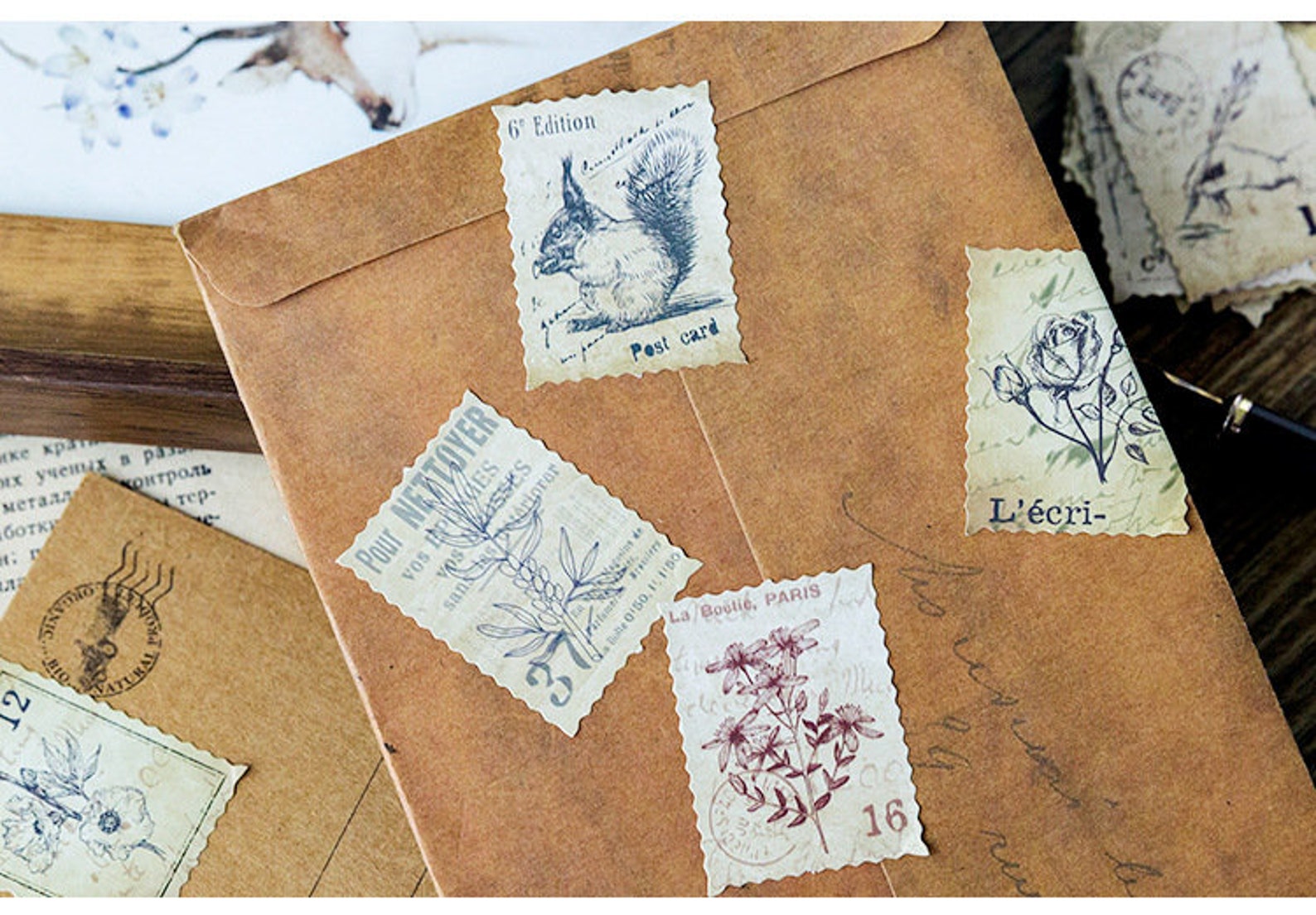 45 Vintage Postage Stamp Sticker Field & Forest Antique Forest - Etsy