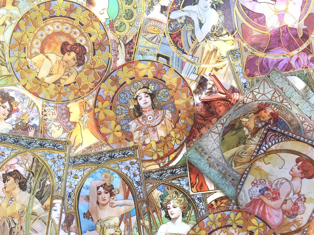 30 Alphonse Mucha Gold Foiled Stickers Mucha Art Collection Decals ...