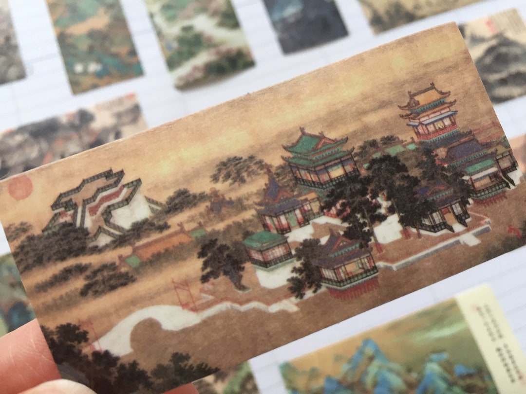 20 Chinese Landscape Poem Painting Sticker Chinese Ancient City Shui Mo ...