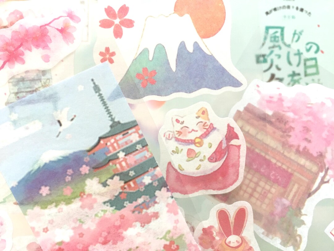 45 Cherry Blossom Sakura Themed Sticker Mount Fuji Pink Flower Flower ...